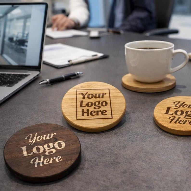 Custom Logo Coasters Bulk | Engraved Wood Office Coasters | Corporate ...