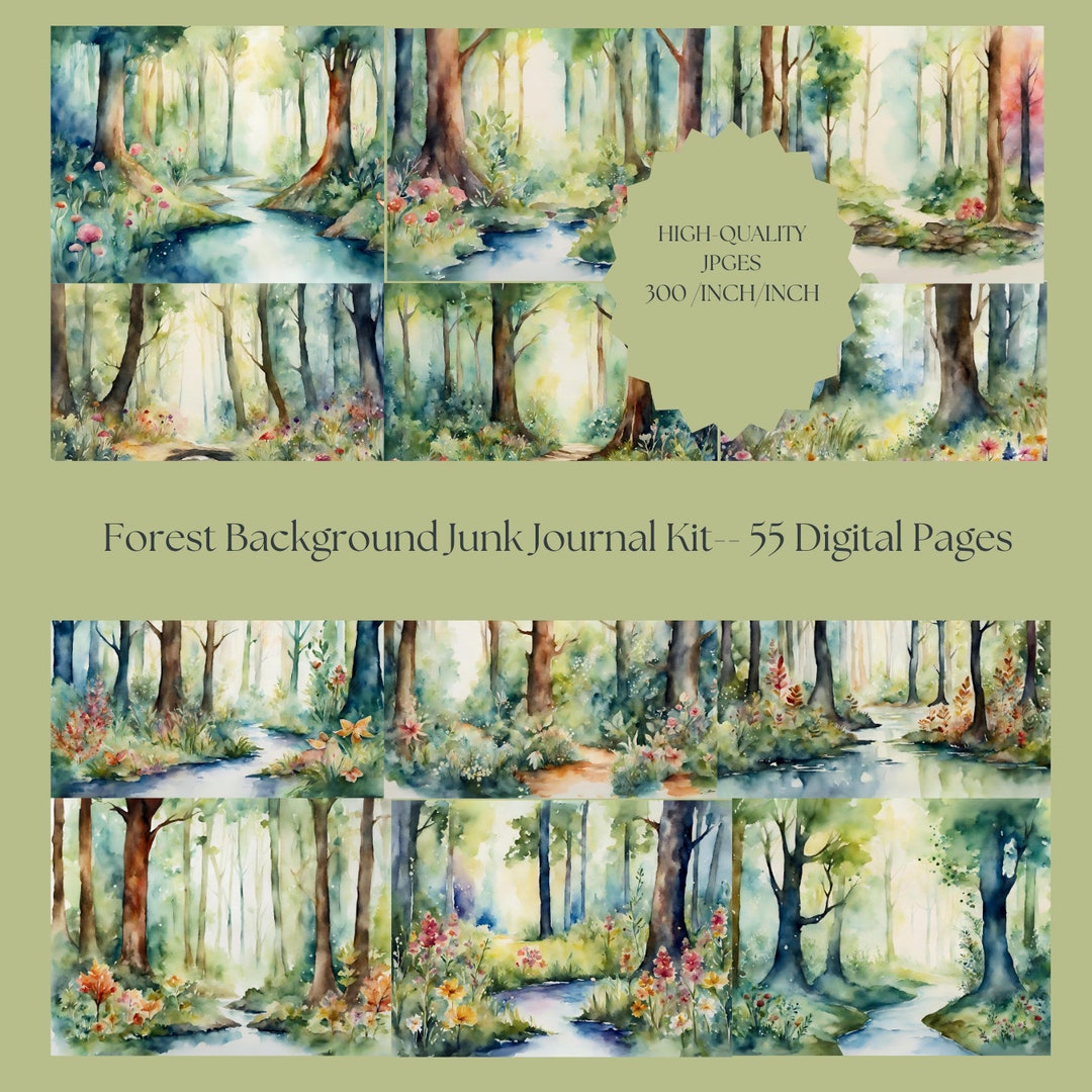Forest Background Digital Junk Journal, Enchanted Forest, 55 Watercolor ...