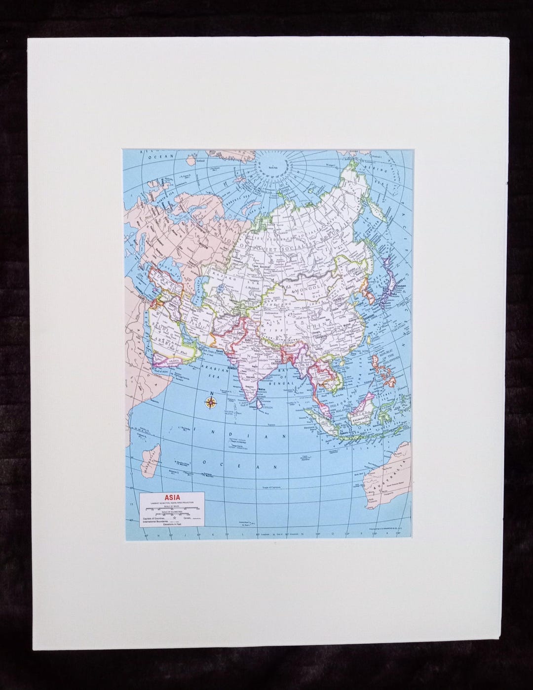 Original 1967 Map of ASIA With New Mat Vintage Map Historic Map Old Map ...