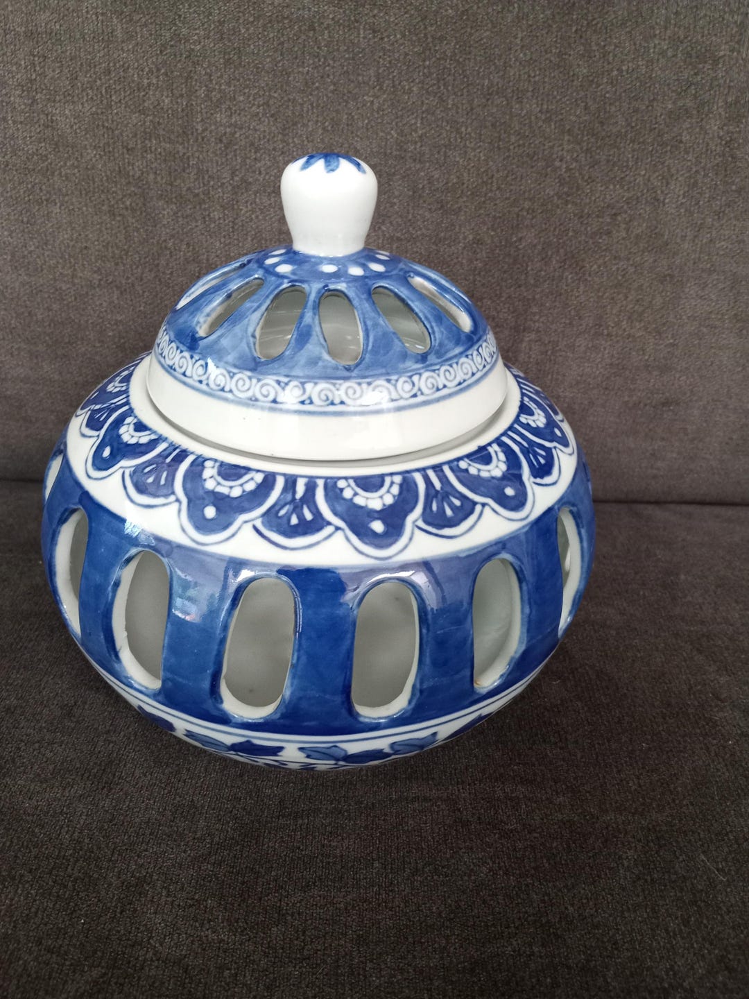Vintage Pomander, Potpourri Holder, Blue & White Ceramic Pomander ...