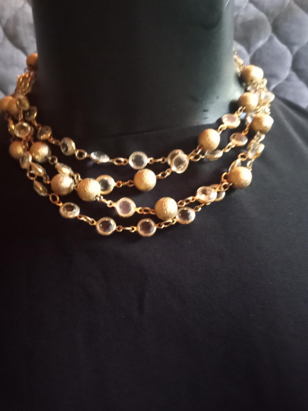 VINTAGE Set of 2 Austria Crystal USA Necklace Bezel Clear Crystals 2 in ...