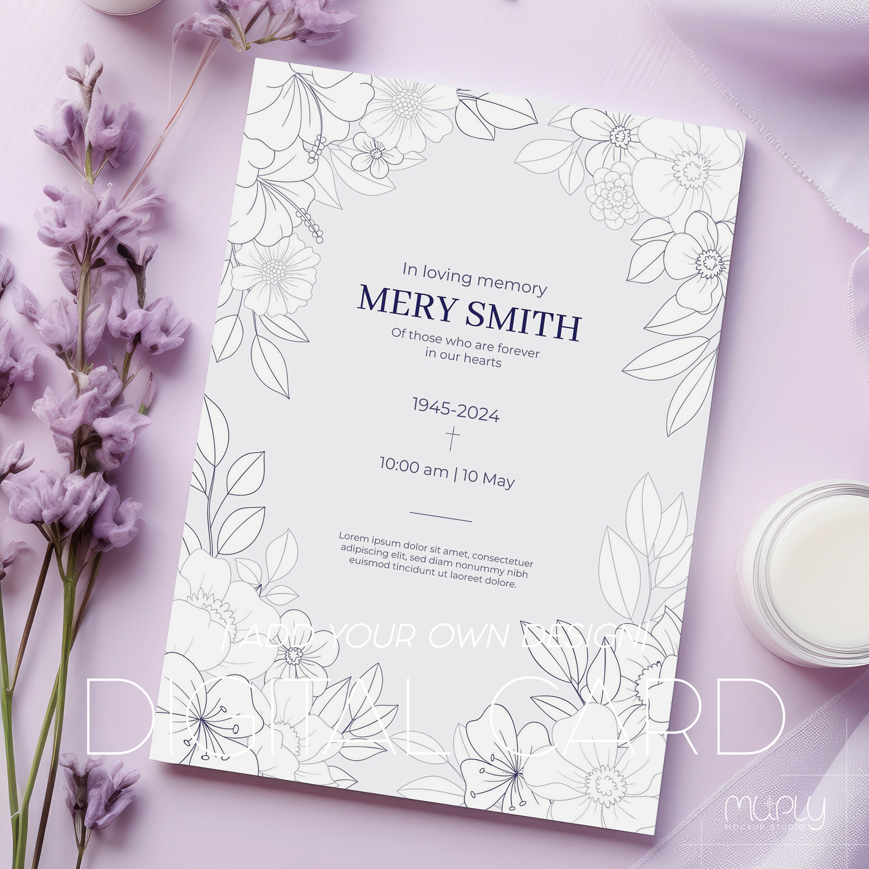 Card 5x7 Mockup Vertical Invitation Card Card With Lilac Flowers on Top ...