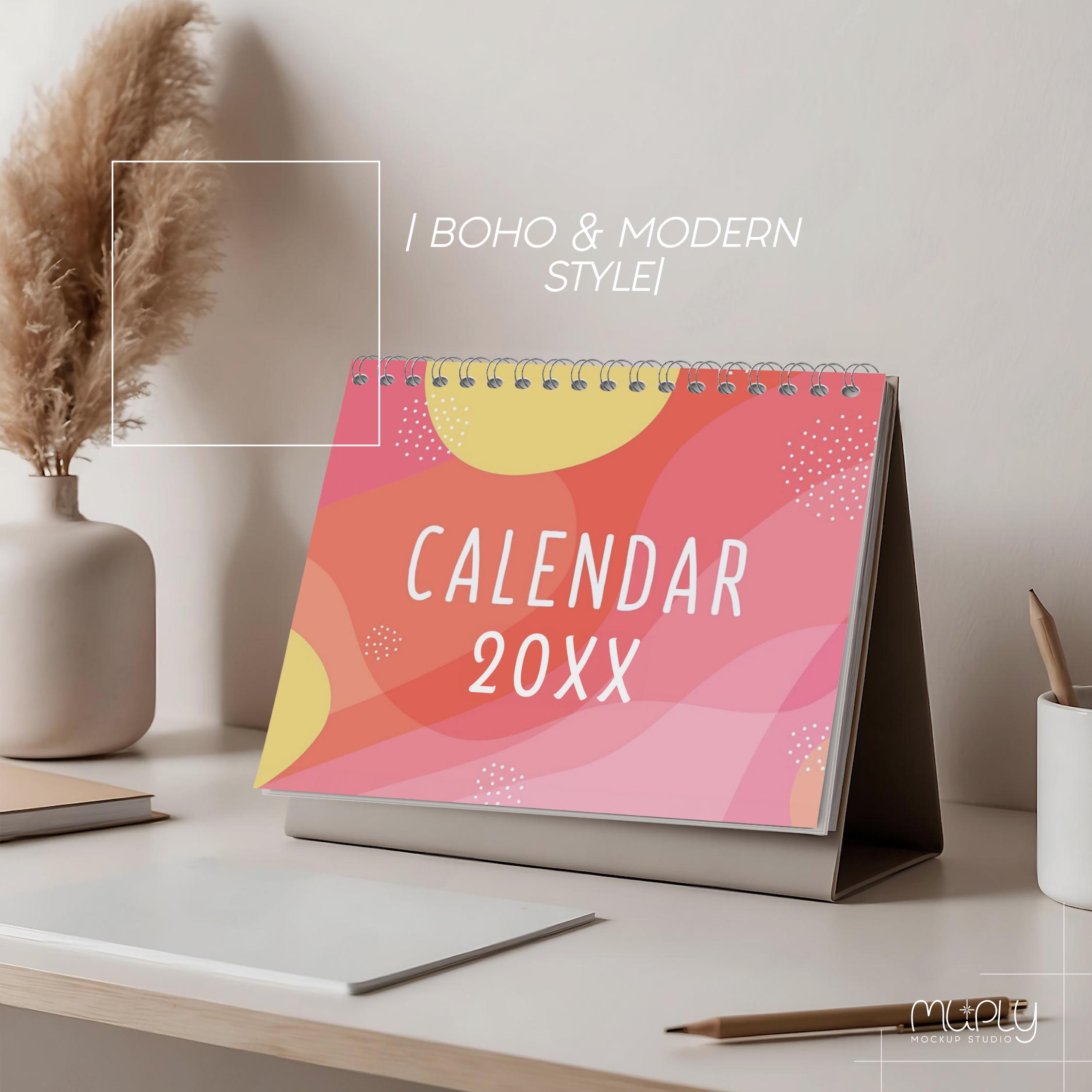 Calendar Mockup DIN A Size Desk Calendar in Boho Style Calendar With ...