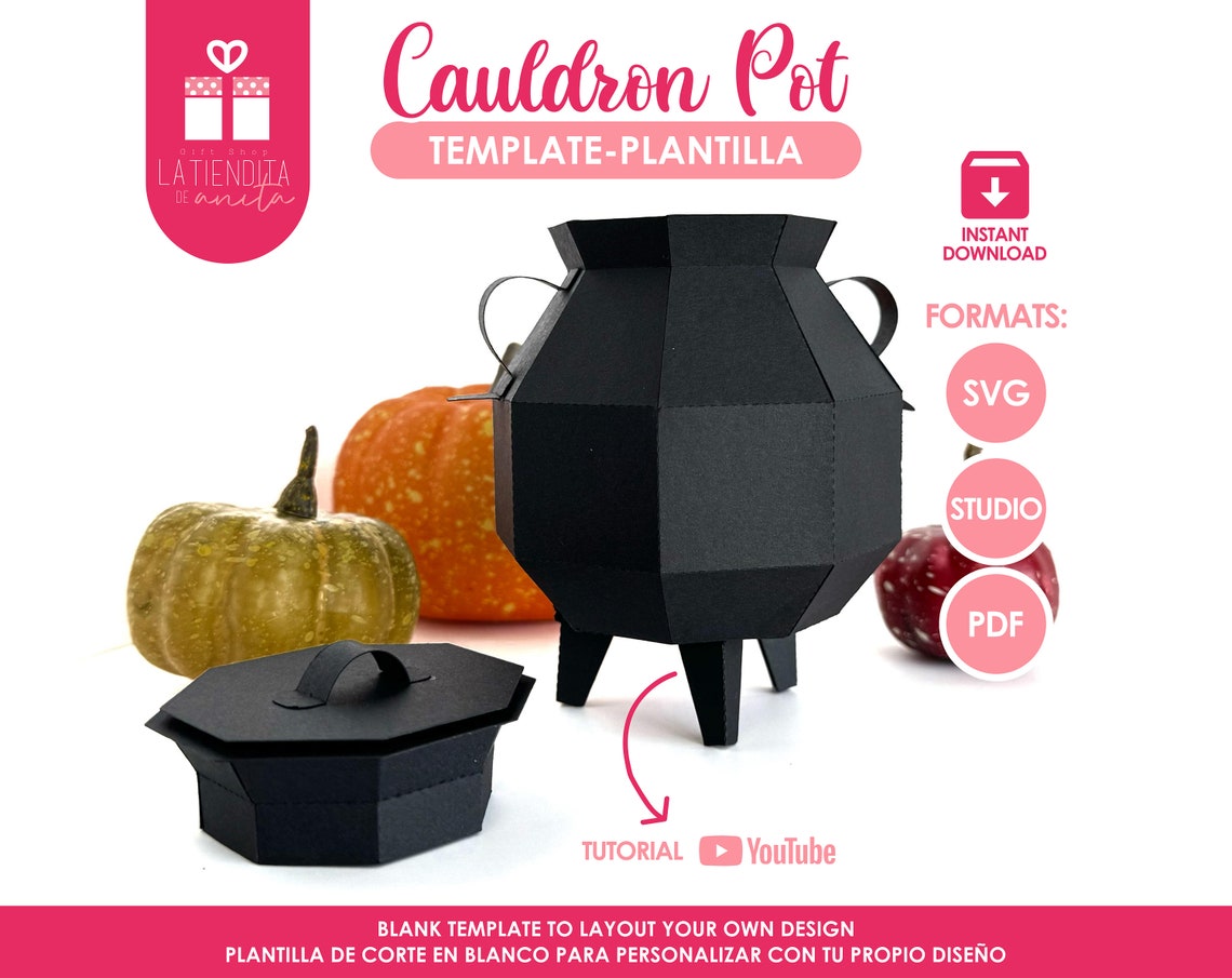 Cauldron Box Template, 3D Witch Pot SVG, Paper Cauldron Box for Spooky ...