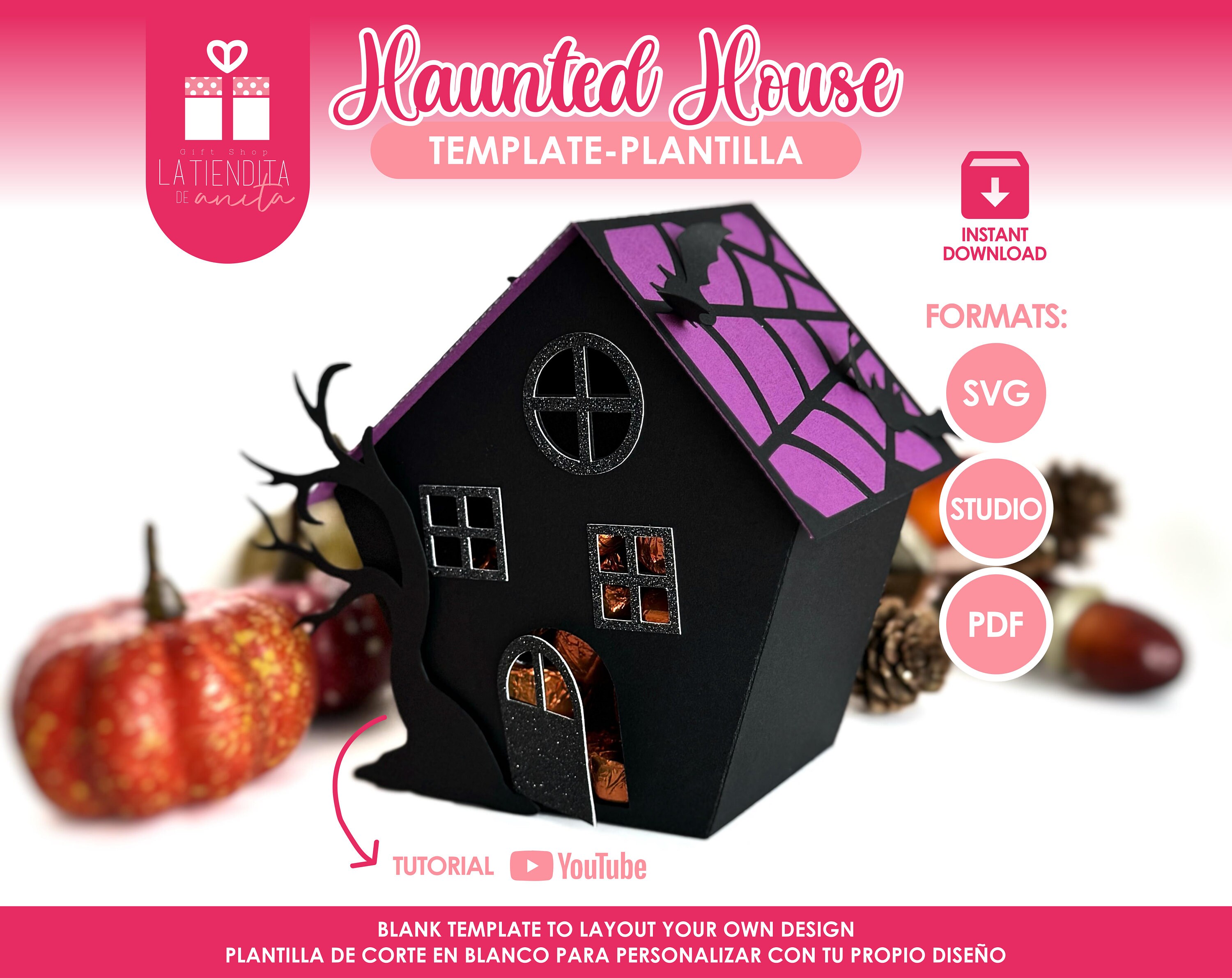 Haunted House Box Template, Halloween Candy Box SVG, 3D Spooky House ...