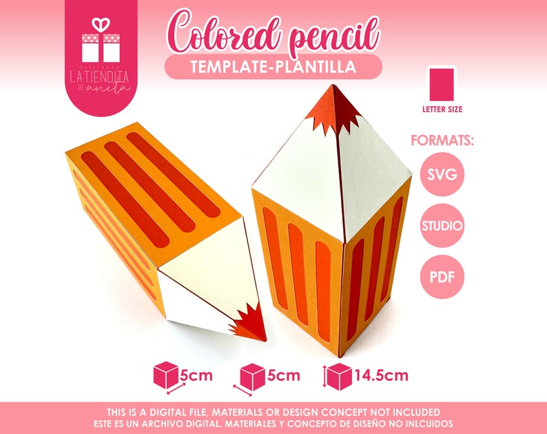 Colored Pencil Favor Box Template, 3D Paper Pencil SVG File for ...