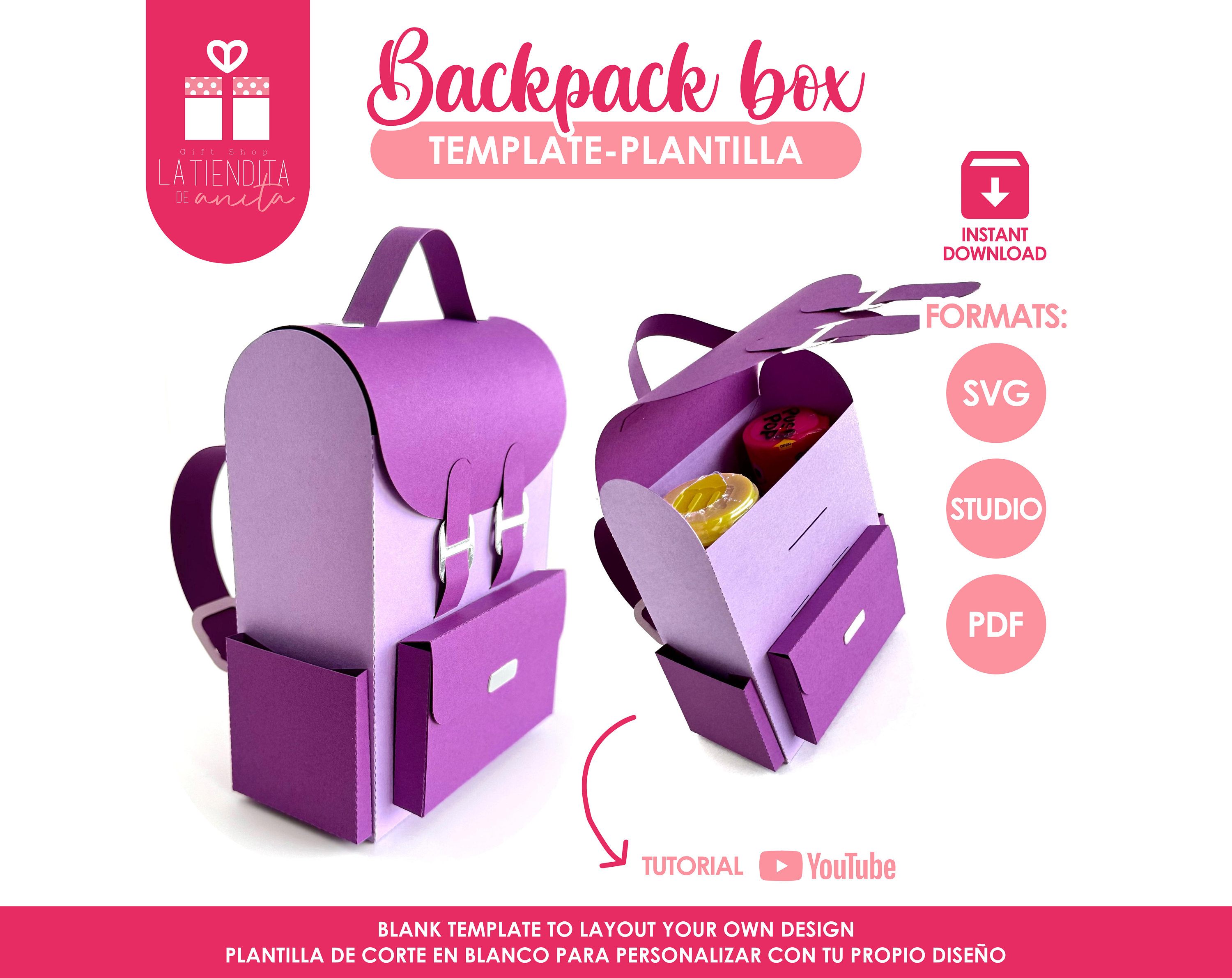 Backpack Favor Box Template, 3D School Bag SVG File for Silhouette and ...
