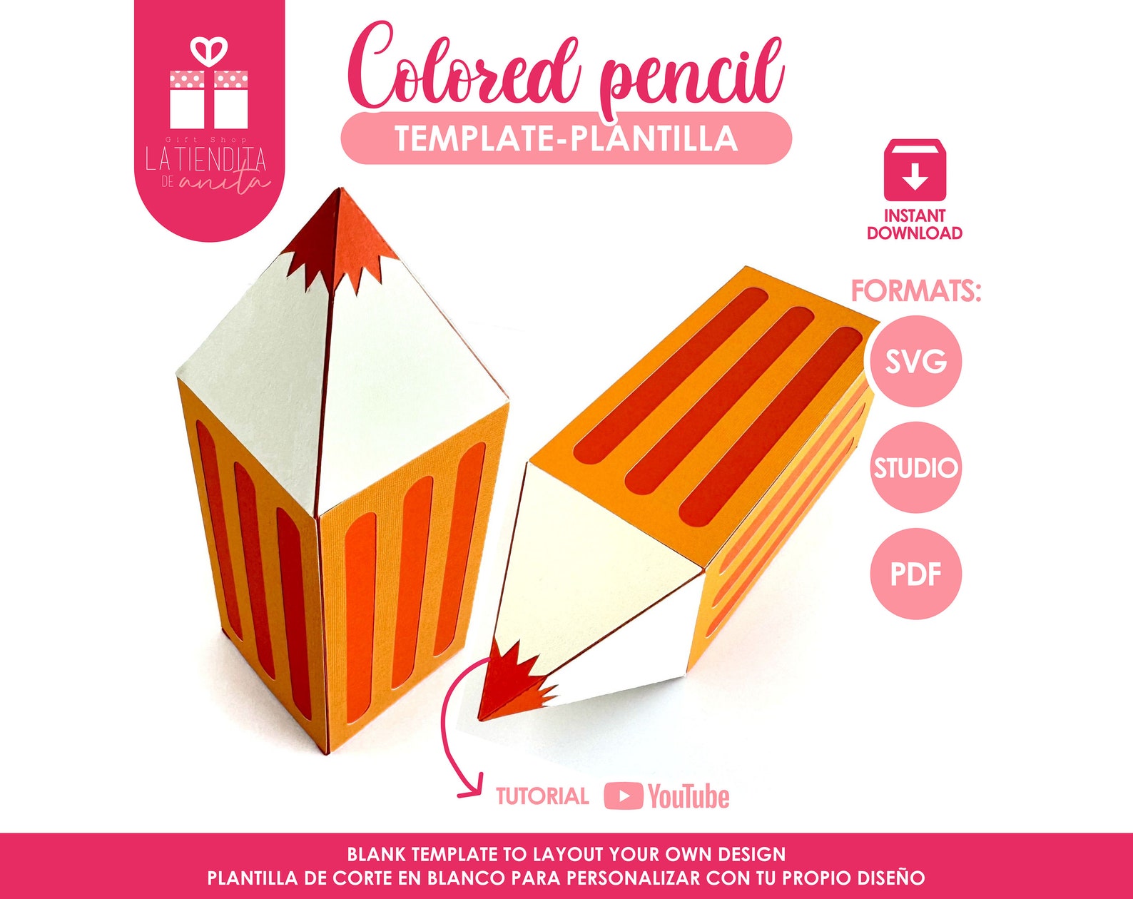 Colored Pencil Favor Box Template, 3D Paper Pencil SVG File for ...