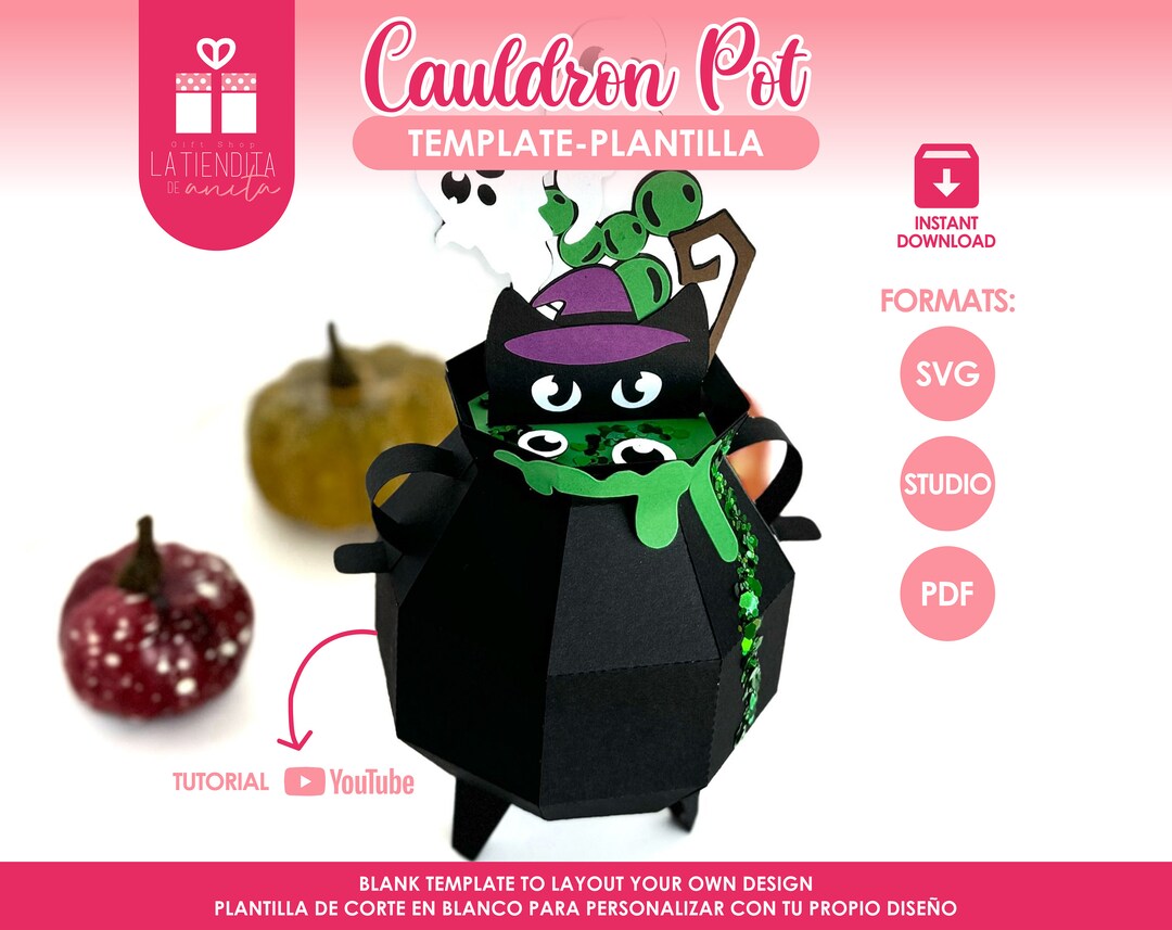 Witch Cauldron Candy Box SVG: 3D Halloween Pot Template (digital ...