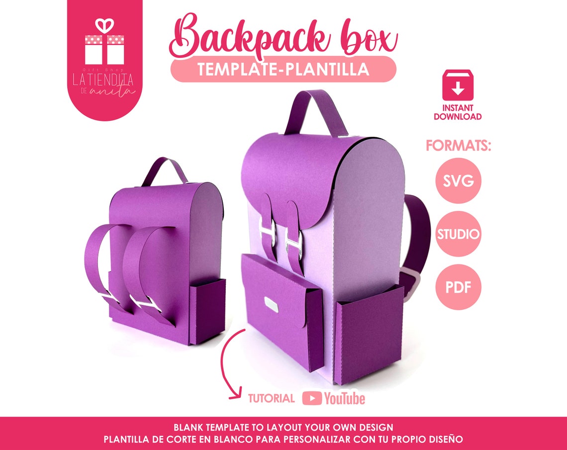 Backpack Favor Box Template, 3D School Bag SVG File for Silhouette and ...