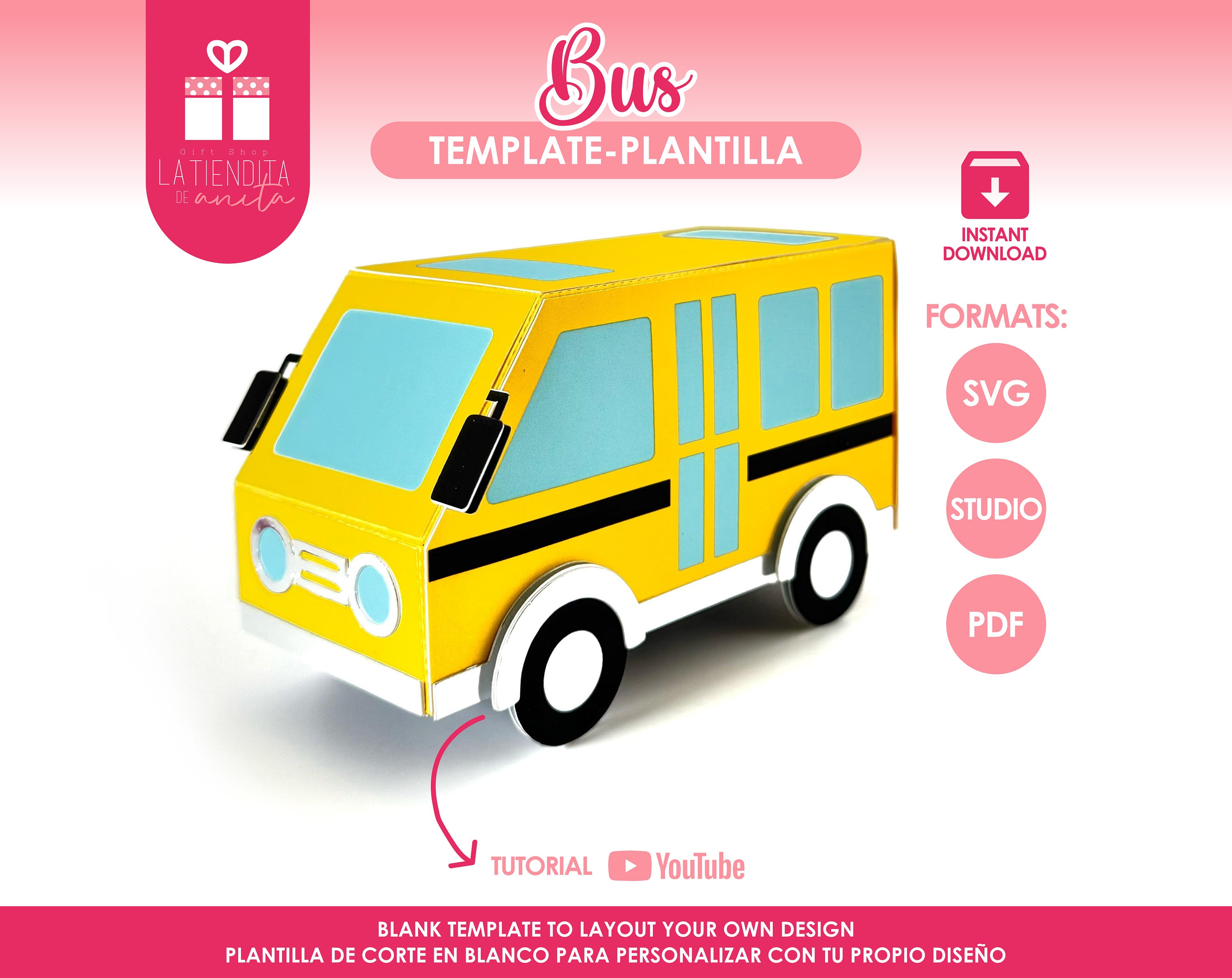 School Bus Favor Box SVG Template, 3D Paper Bus Pattern, Back to School ...