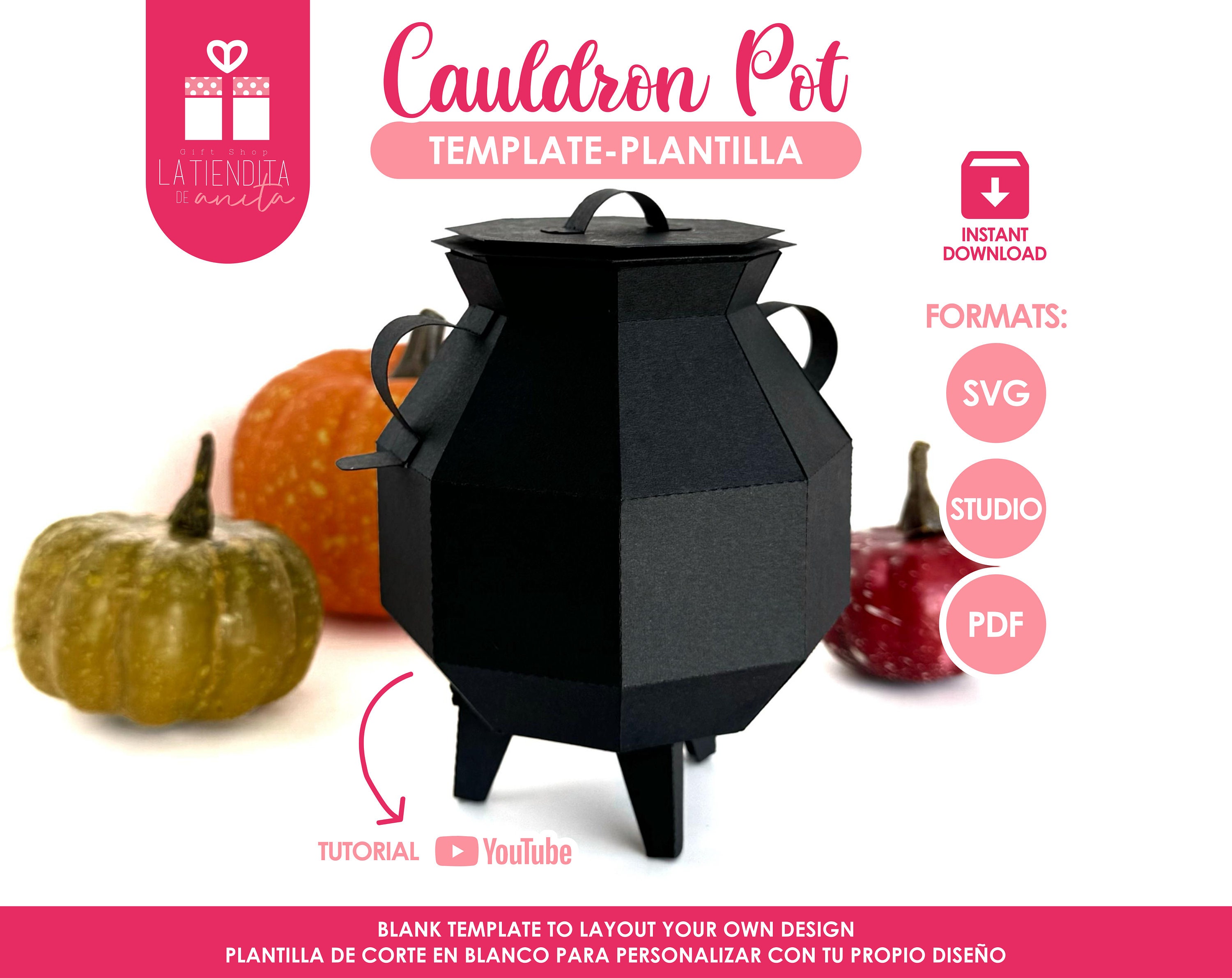 Cauldron Box Template, 3D Pot SVG, Paper Cauldron Box for Silhouette ...