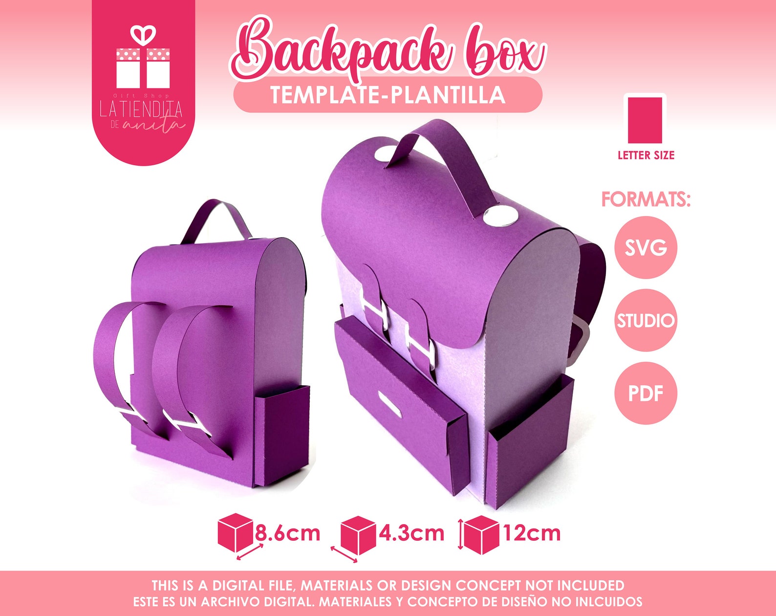 Backpack Favor Box Template, 3D School Bag SVG File for Silhouette and ...