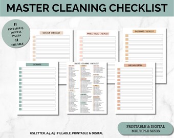 Printable Master Cleaning Checklist, Cleaning Planner, Home Cleaning ...