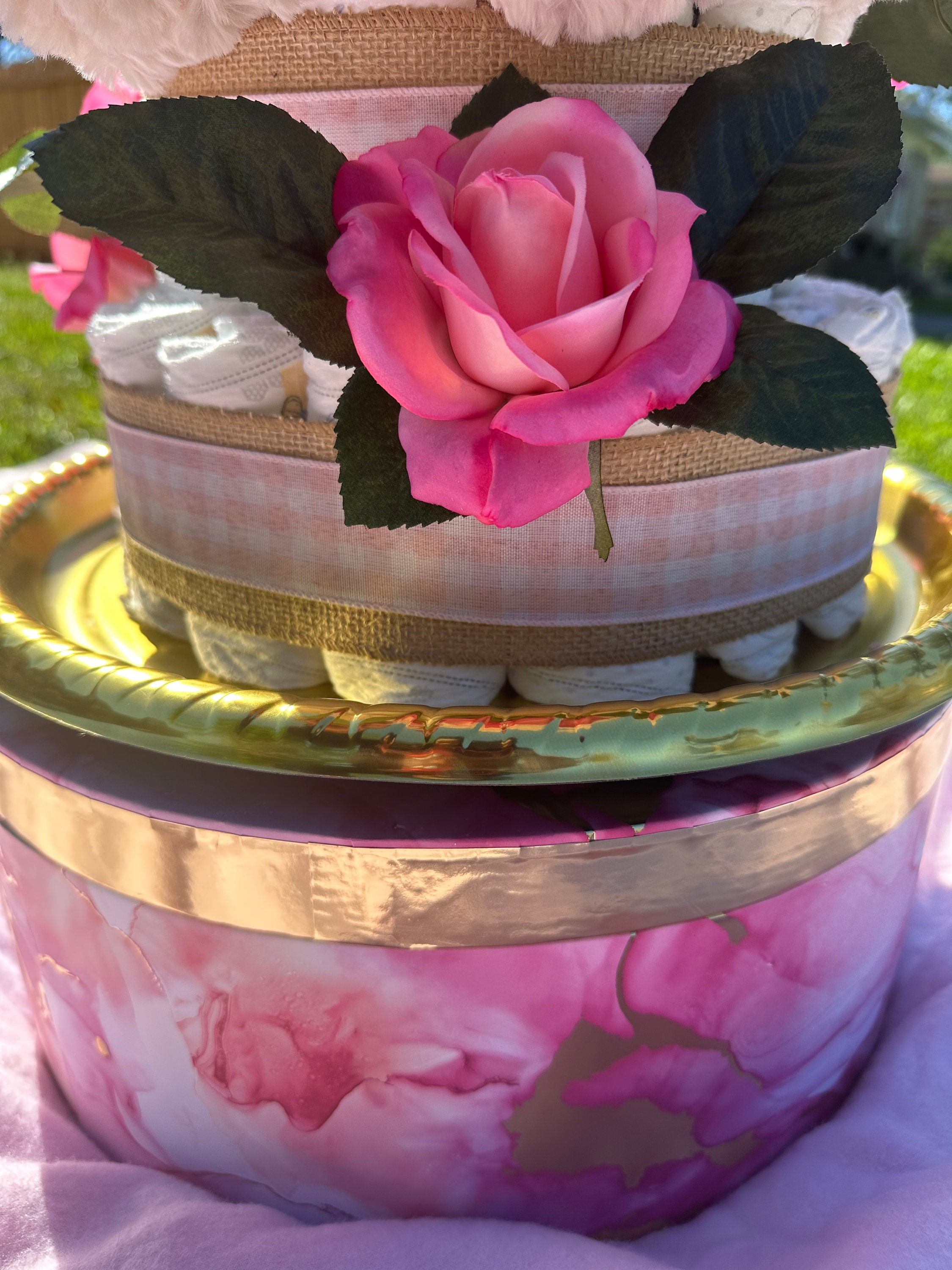 LUXURY Diaper Cake Tower, Baby Shower, Baby Gift, Centerpiece, Pink ...
