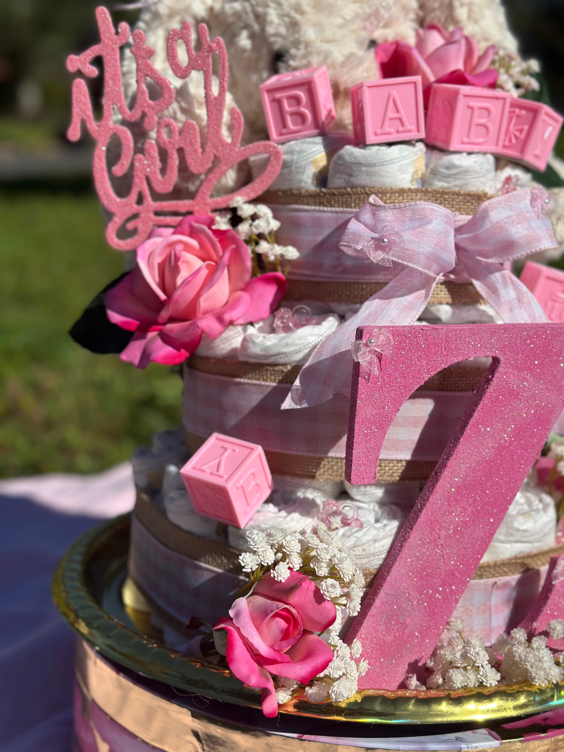 LUXURY Diaper Cake Tower, Baby Shower, Baby Gift, Centerpiece, Pink ...