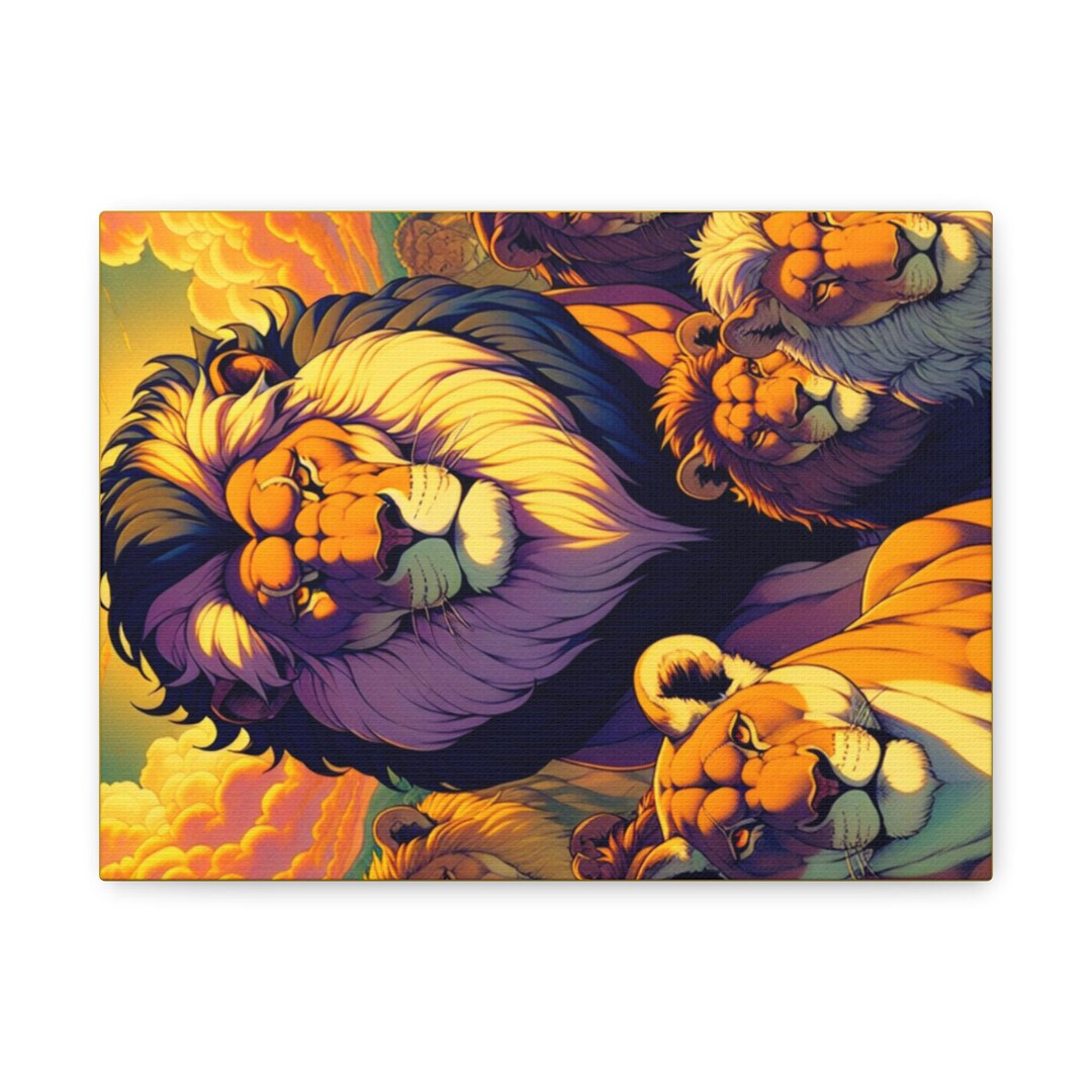 Lion Pride Matte Canvas Art, Colorful Wildlife Wall Decor, Home Art for ...