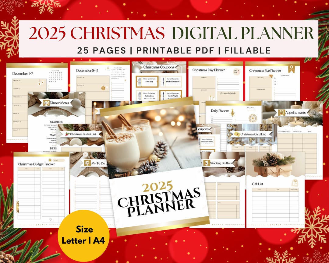 Christmas Planner Printable, Festive Red Holiday Binder, Holiday Gift ...