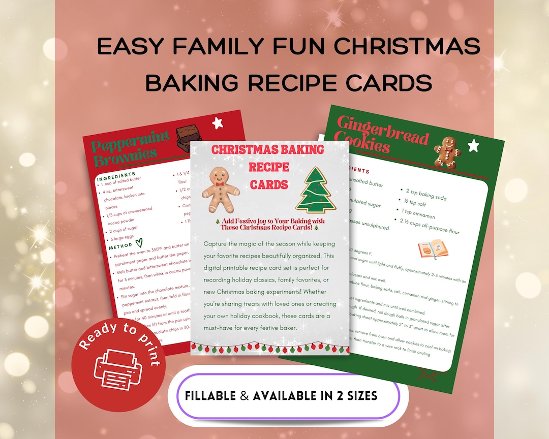 Festive Printable Recipe Card Set for Christmas Baking & Cookie ...