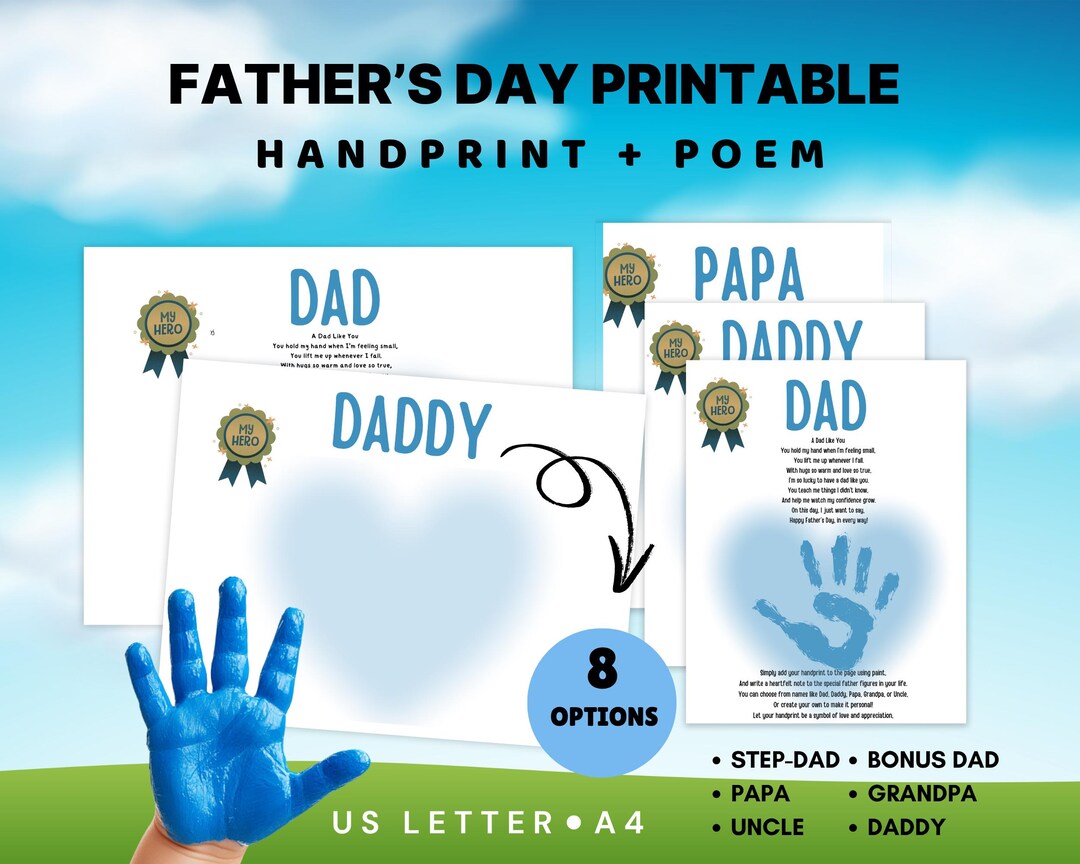 Fathers Day Handprint Craft Printable | Dad Grandpa Handprint Art ...