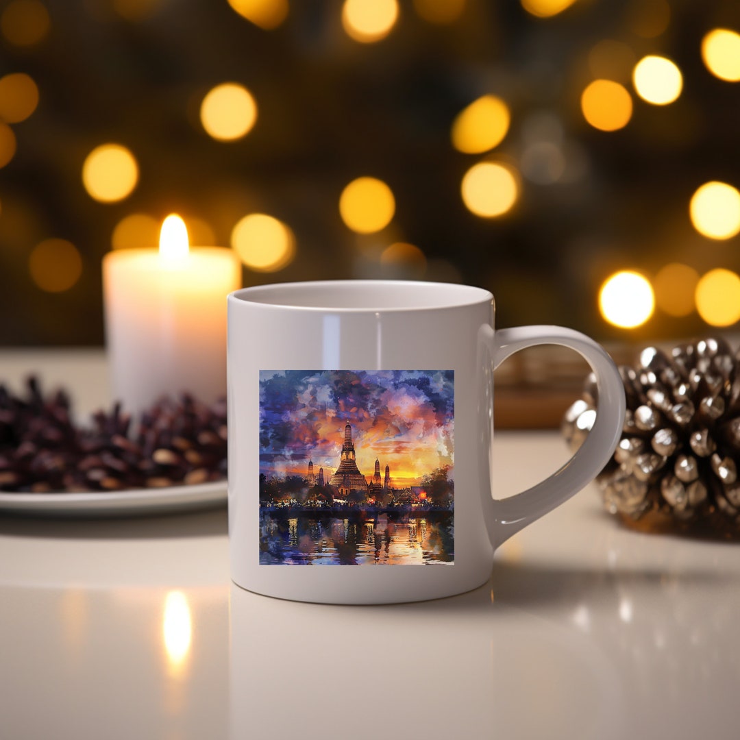 11oz Wat Arun Familia Mug Watercolour Bangkok Coffee Tea Ceramic ...
