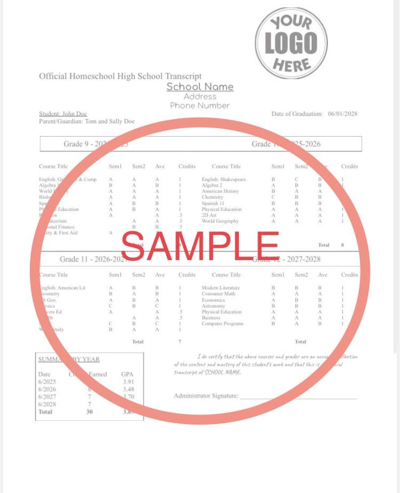 High School Transcript - Etsy