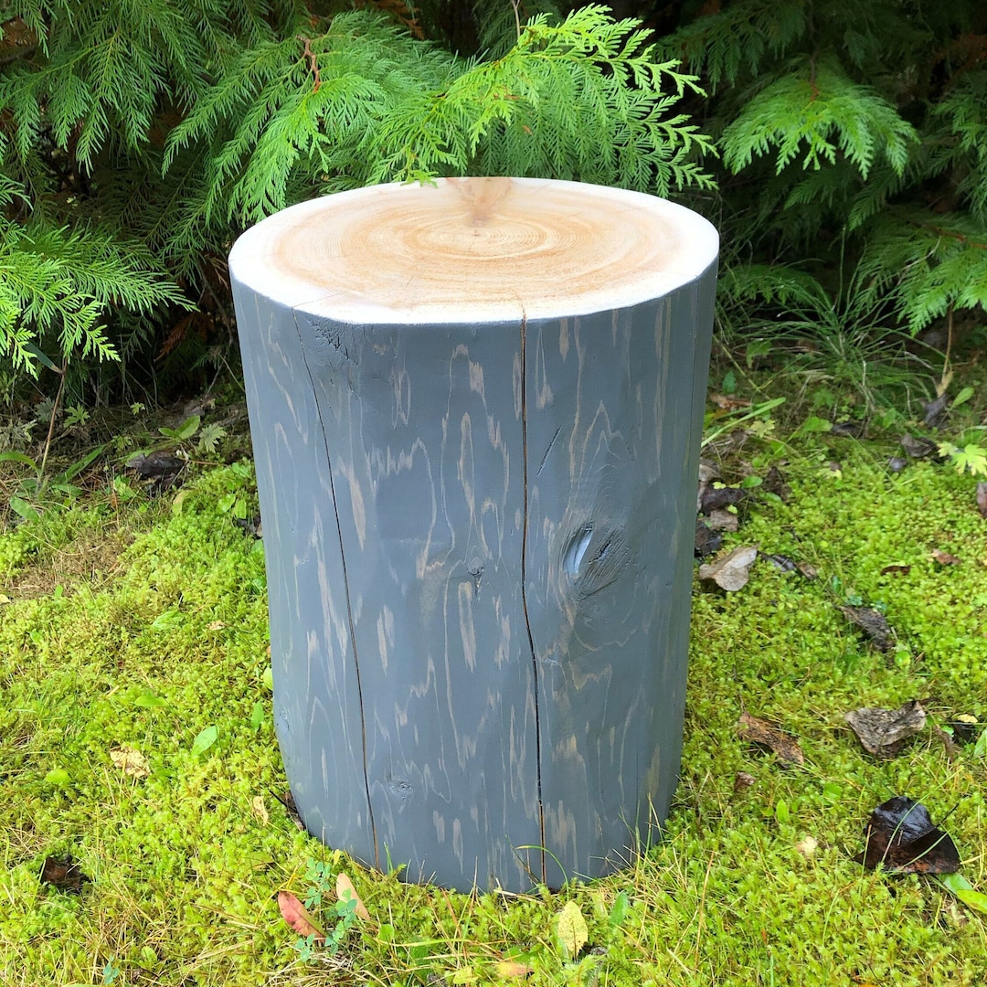 Grey-wash Finish Reclaimed Cedar Log, Stump End Table, Handmade in BC ...