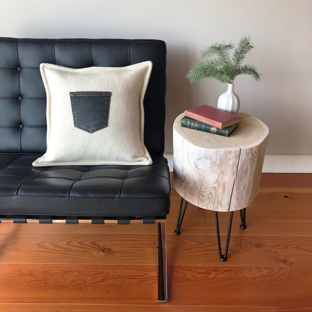 Reclaimed Cedar Log on Metal Pin Legs, Stump End Table, Handmade in BC ...