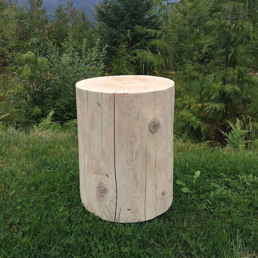 Whitewash Finish Reclaimed Cedar Log, Stump End Table, Handmade in BC ...
