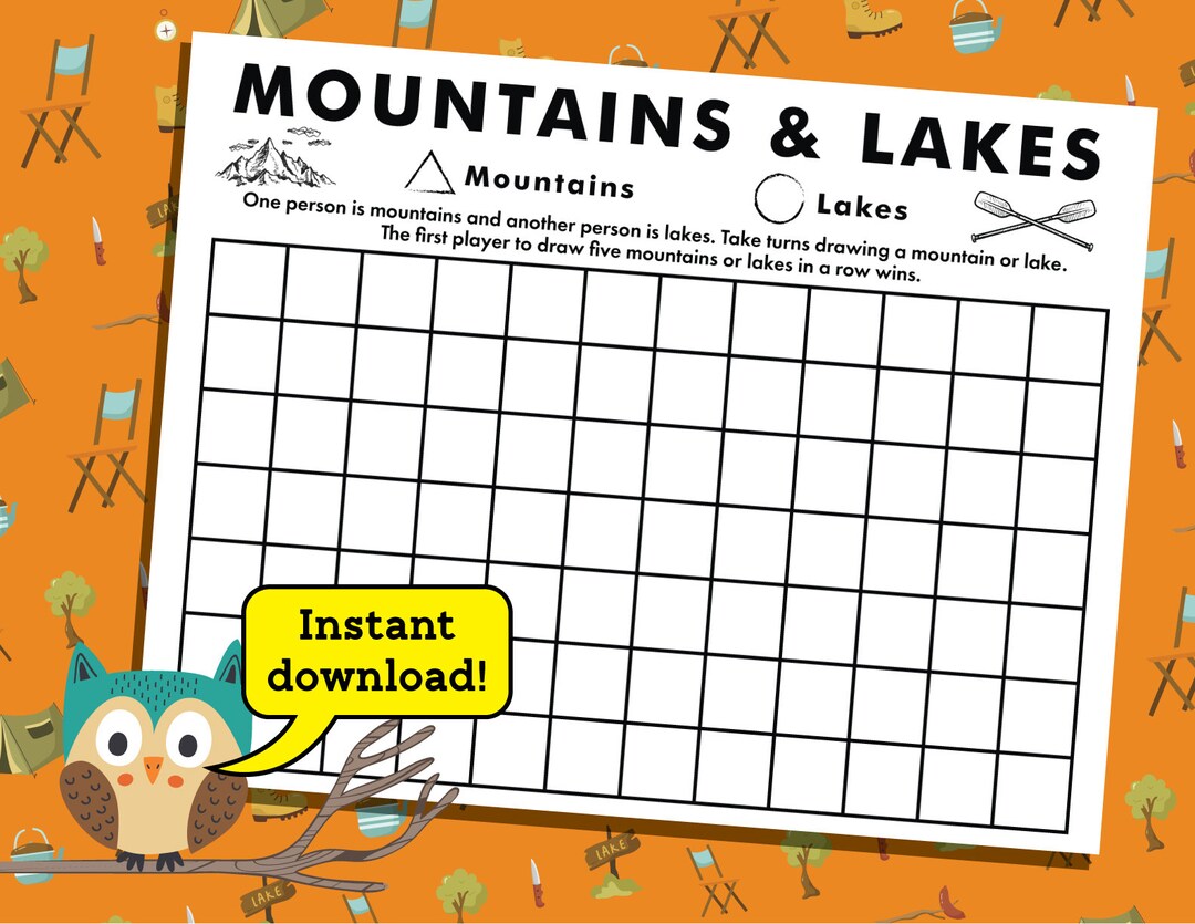 Connect 5 Game | Mountains & Lakes | Activity Sheet | Camping Game - Etsy