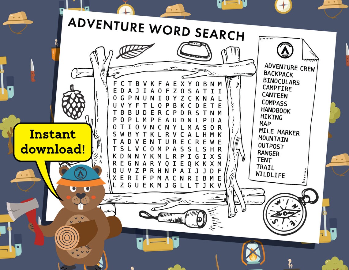 Adventure Word Search Fun Game for Camping Trip Activity Sheet - Etsy