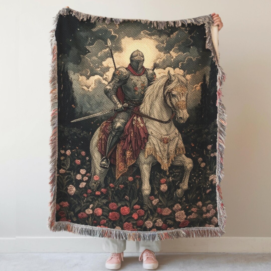 Knightcore Woven Blanket: Medieval Cotton Throw, Gothic Fantasy ...