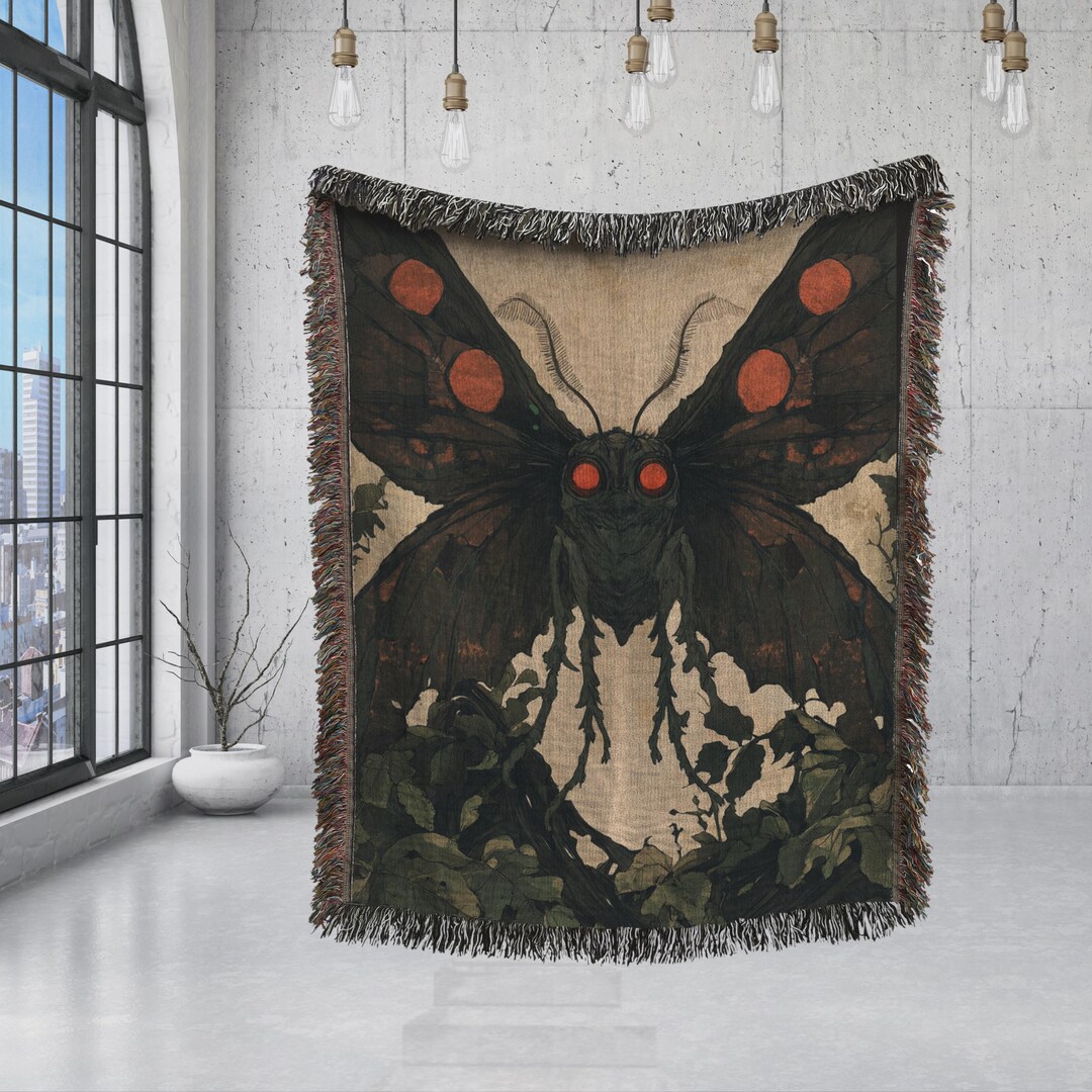 The Mothman Woven Blanket, Cryptid Throw Blanket, Tapestry Mothman Gift ...