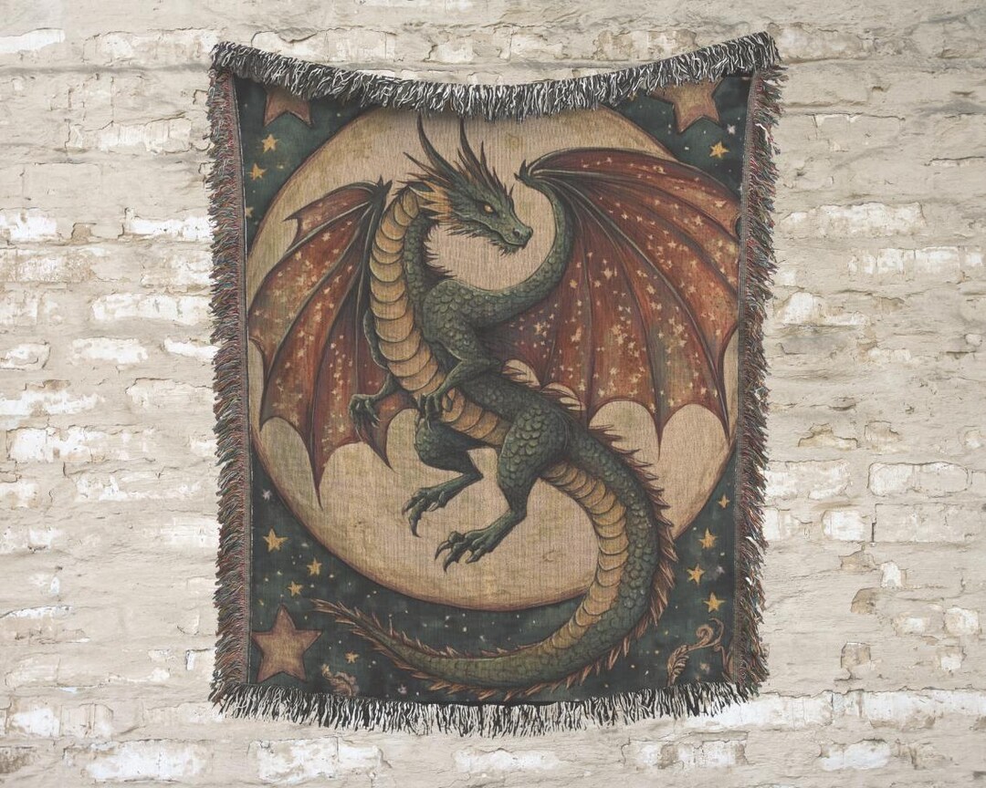 Medieval Dragon Woven Blanket, Mysticism Fantasy Dragon Tapestry for ...
