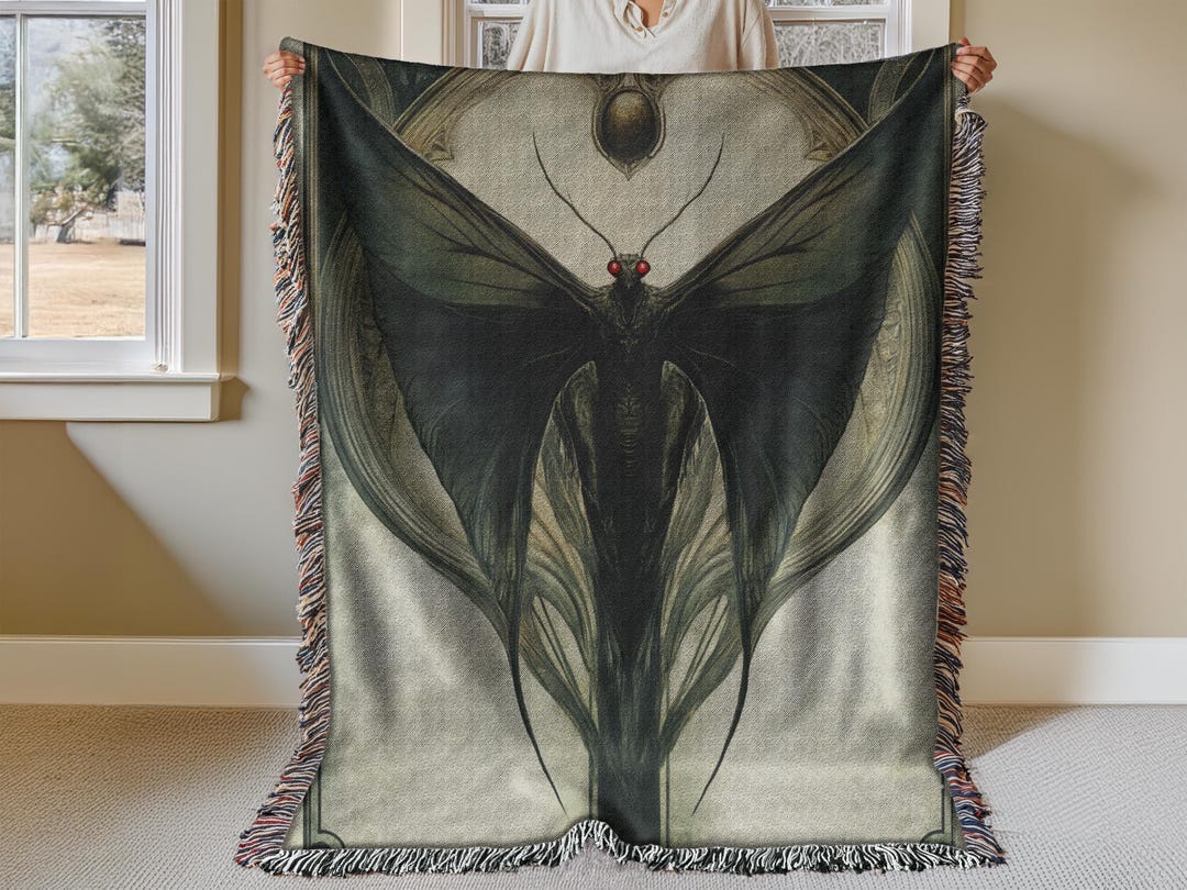 Mothman Woven Blanket, Cryptid Throw Blanket, Mothman Tapestry, Mothman ...