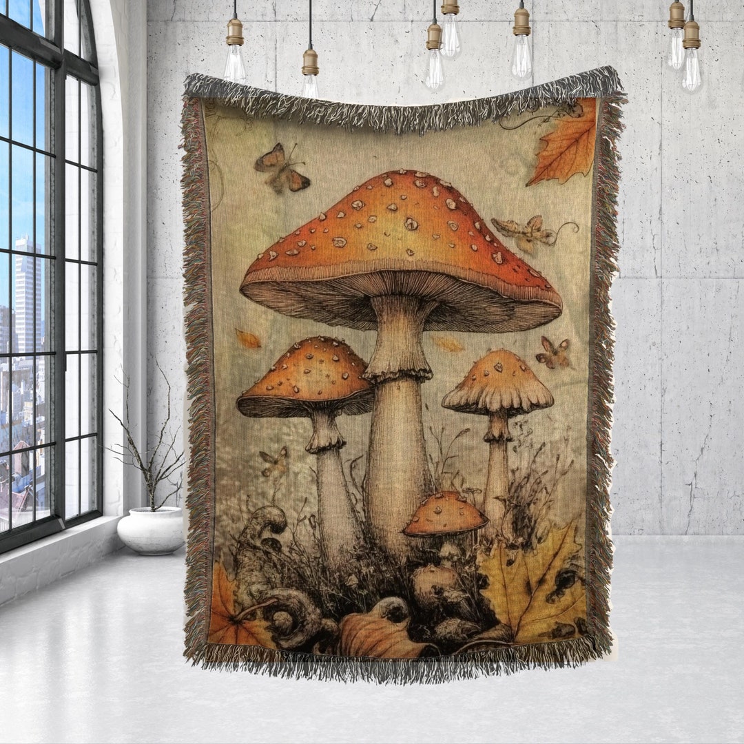 Mushroom Blanket, Mushroom Decor, Mushroom Tapestry, Woven Throw for ...