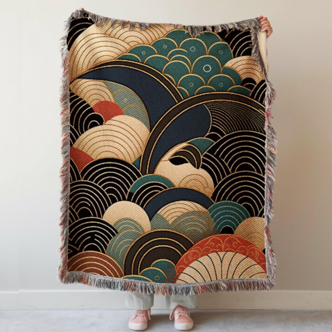 Japanese Woven Blanket: Asian Inspired Abstract Nature Cotton Throw ...