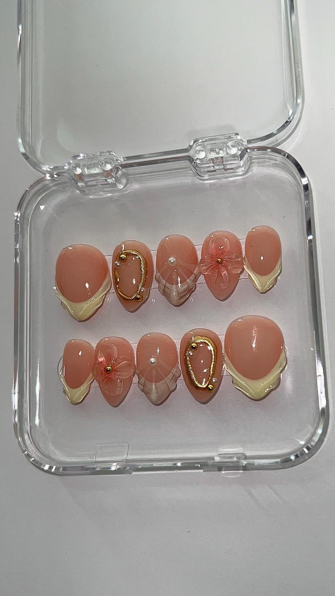 Summer Shell Nails/ Press on Nails/ Handmade Press on Nails/ Gel Nails ...