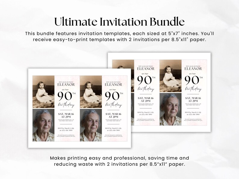 Elegant 90th Birthday Invitation: Printable Canva Template (digital ...
