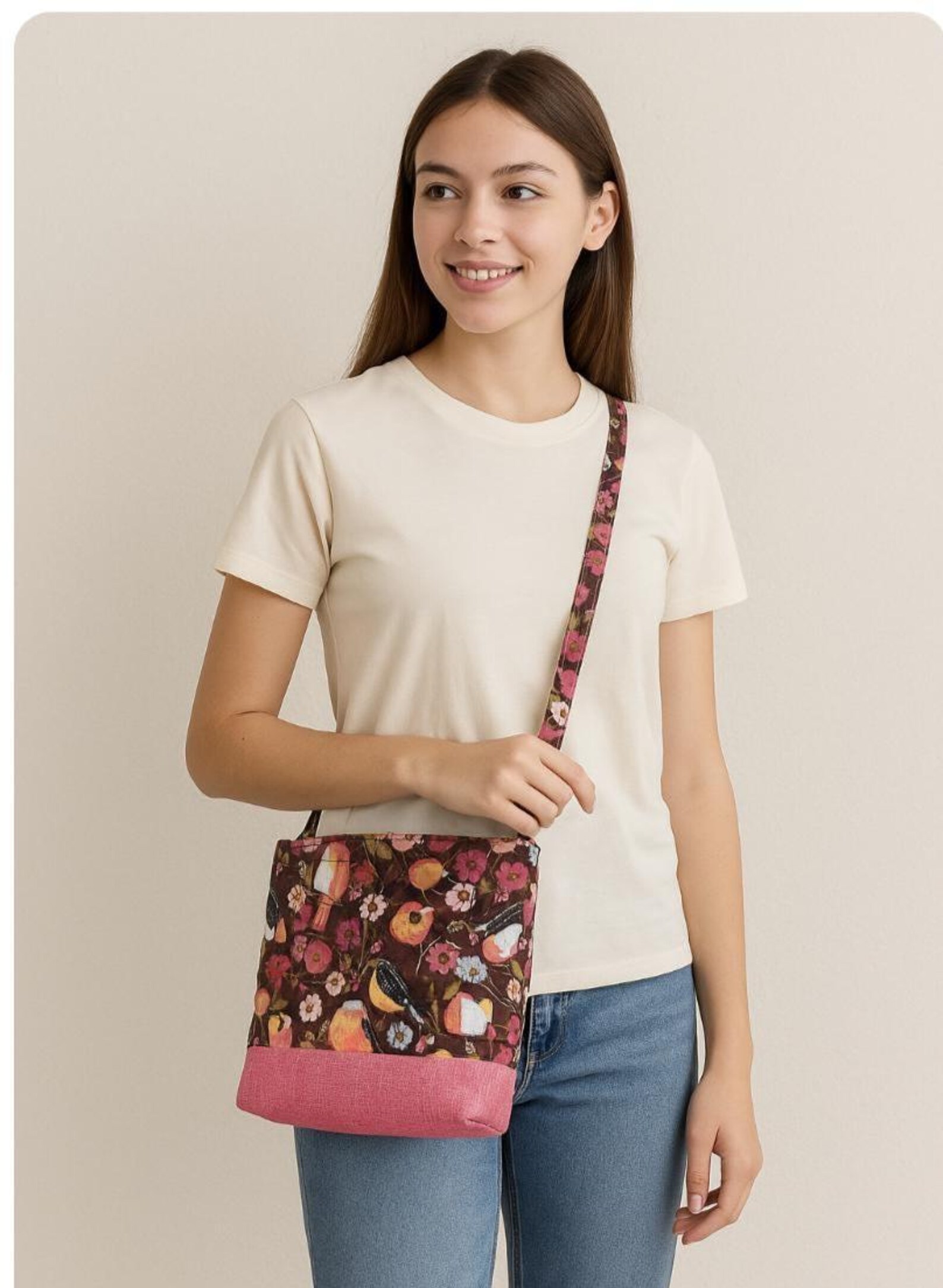 TEEN TOTE BAG – Quilted Bird & Floral Print, 12