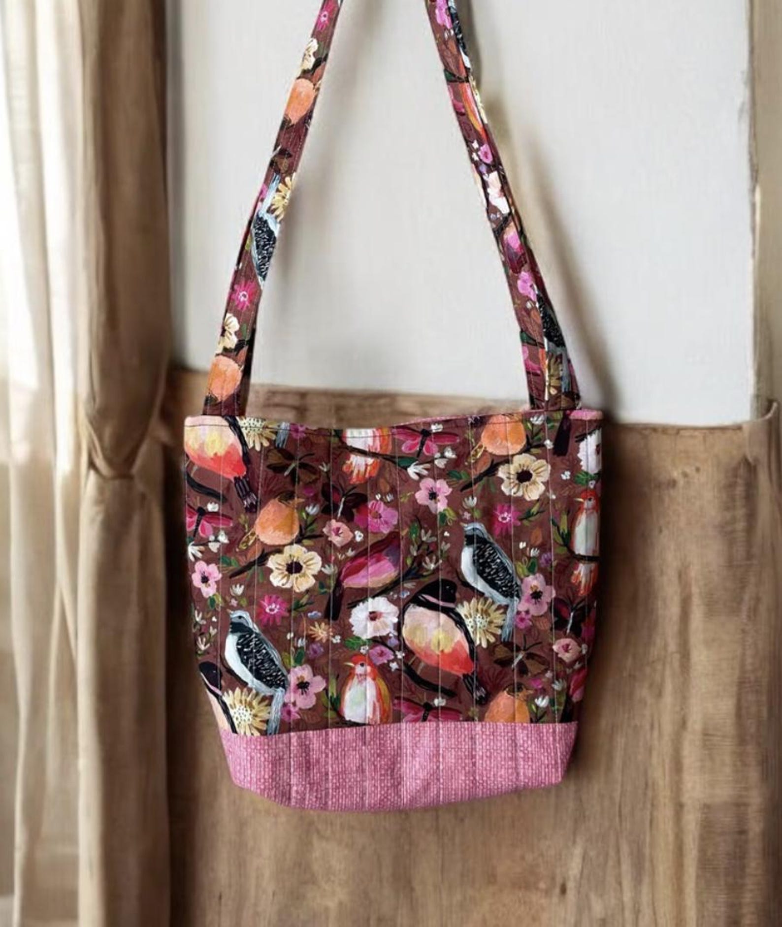TEEN TOTE BAG – Quilted Bird & Floral Print, 12