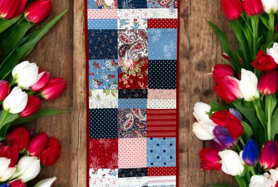 ISABELLA Quilted Table Runner – Reversible Patchwork 48"x14", Handmade Americana Decor ...