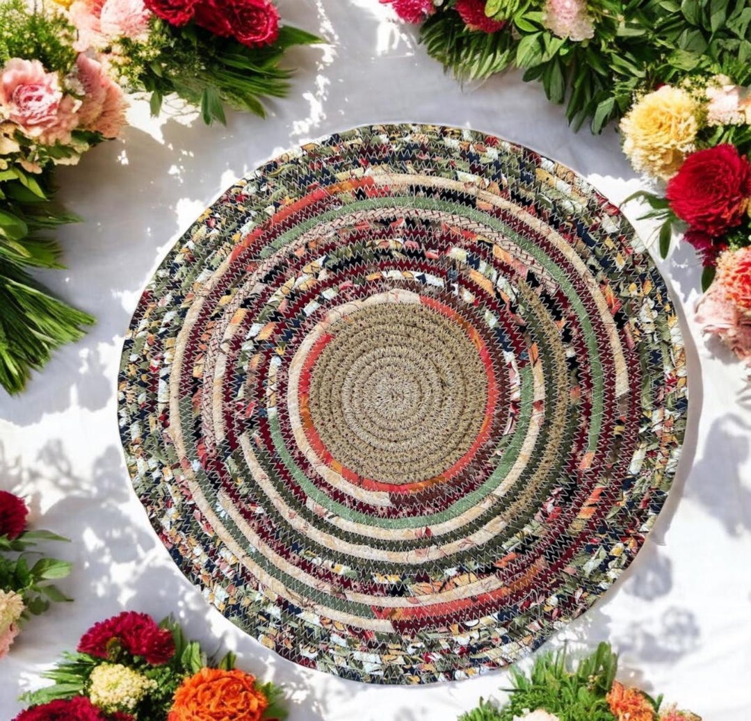 COILED FABRIC ROUND 12" – Handmade Cotton Table Mat, Colorful Kitchen ...