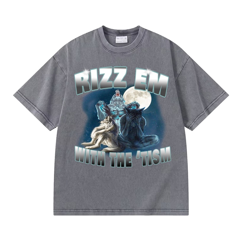 Rizz Em With the Tism Wolf Meme Shirt Emo Ironic Autism Sigma Wolf ...