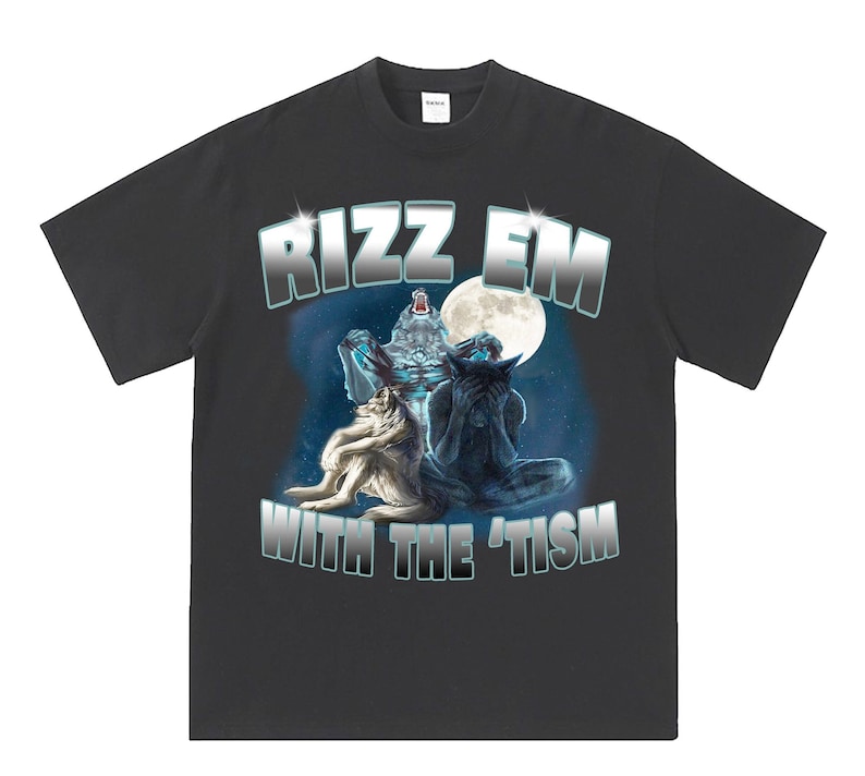 Rizz Em With the Tism Wolf Meme Shirt Emo Ironic Autism Sigma Wolf ...