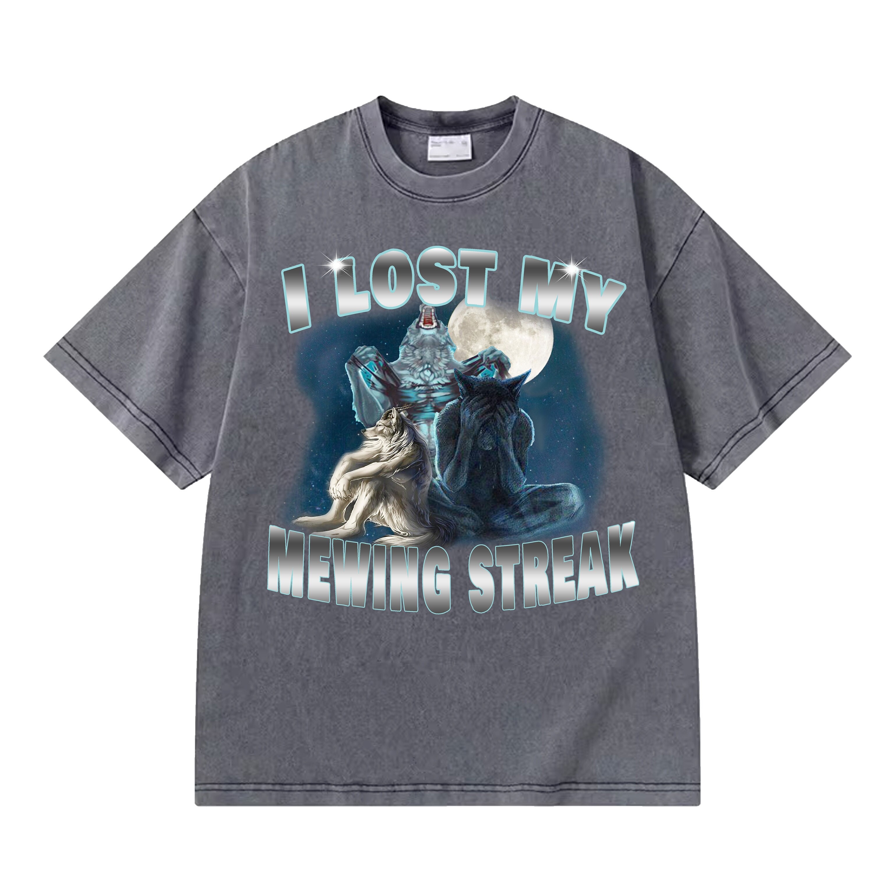 I Lost My Mewing Streak Meme Shirt, Ironic Wolf Meme Tshirt, Mewing ...