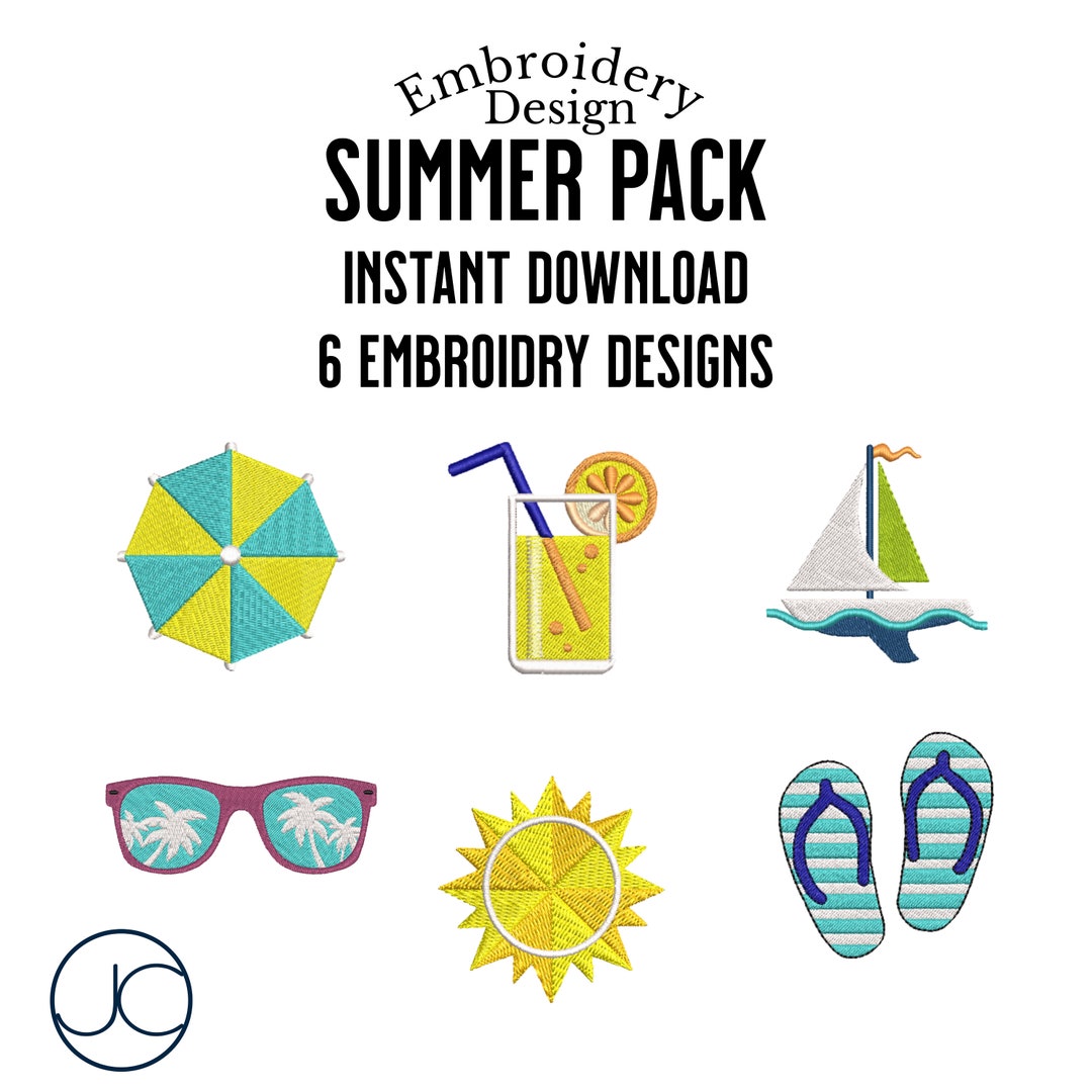 Summer Pack Embroidery Design for Embroidery Machine. 6 Different ...
