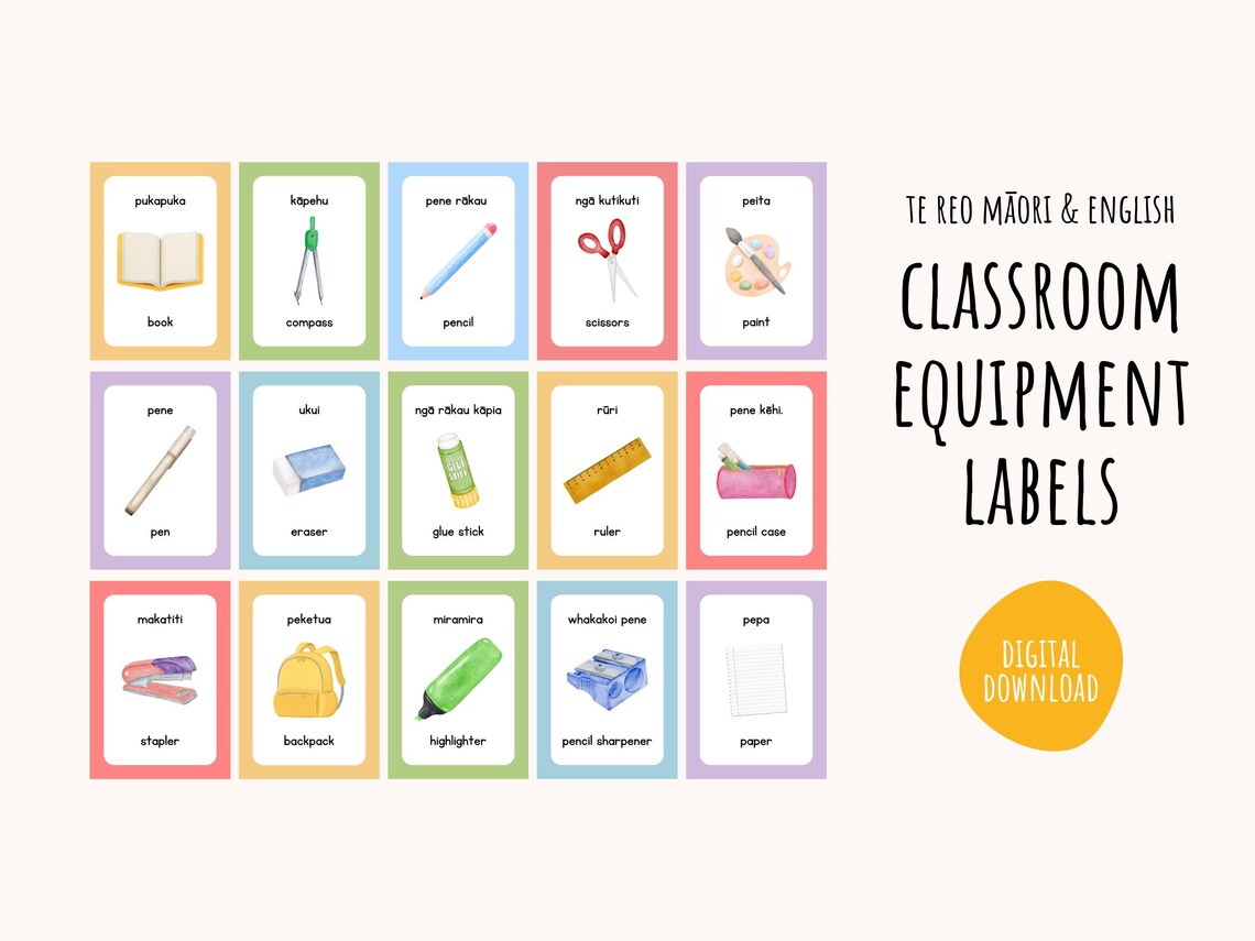 Classroom Equipment Labels | Te Reo Māori, English - Home School ...