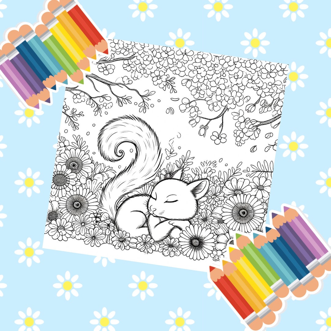 Whimsical Woodland: A Coloring Journey With Squirrels and Flowers - Etsy