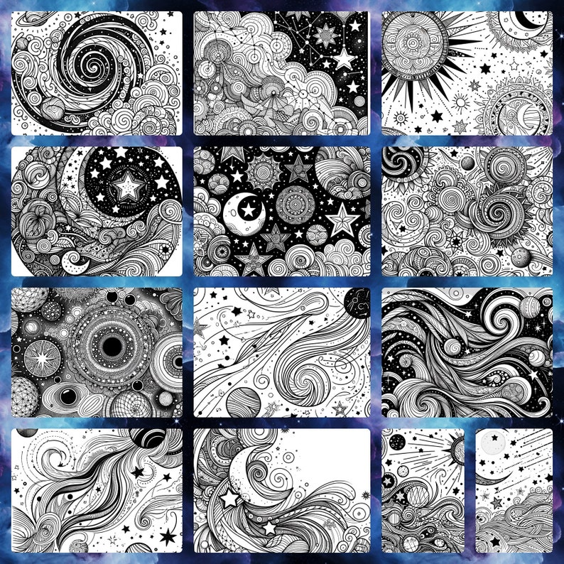 Cosmic Doodles: A Zen Tangle Voyage Through Space - Etsy